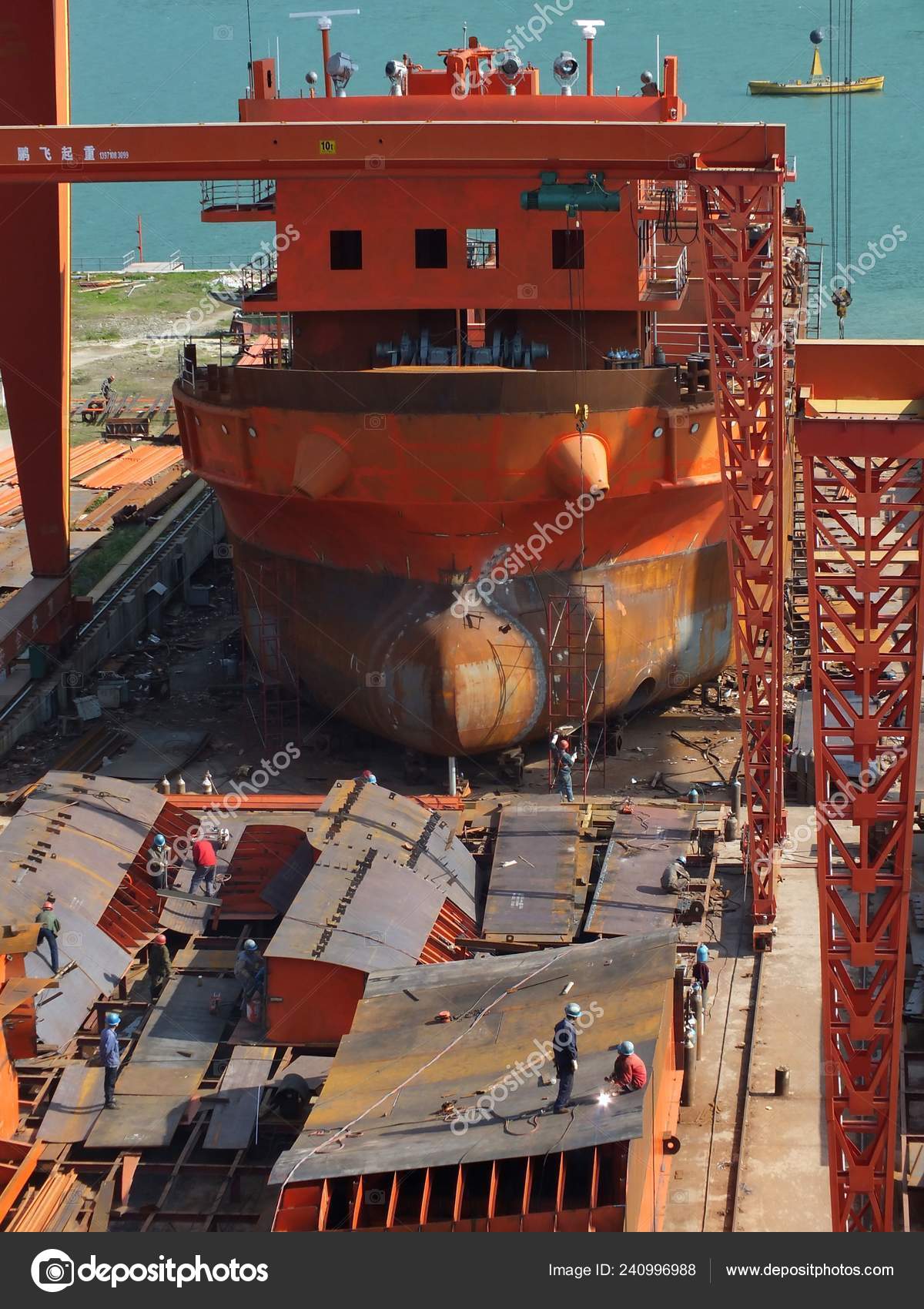 Cargo Ship Being Built Private Shipyard Bank Yangtze River Yichang ...