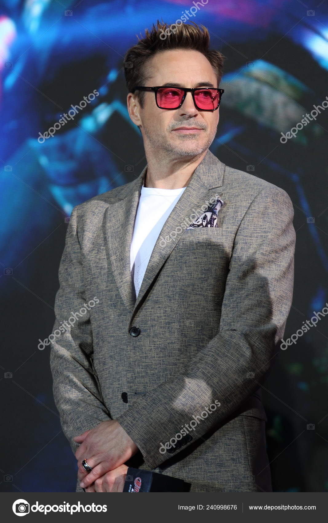 American Actor Robert Downey Poses Press Conference His Movie Avengers ...