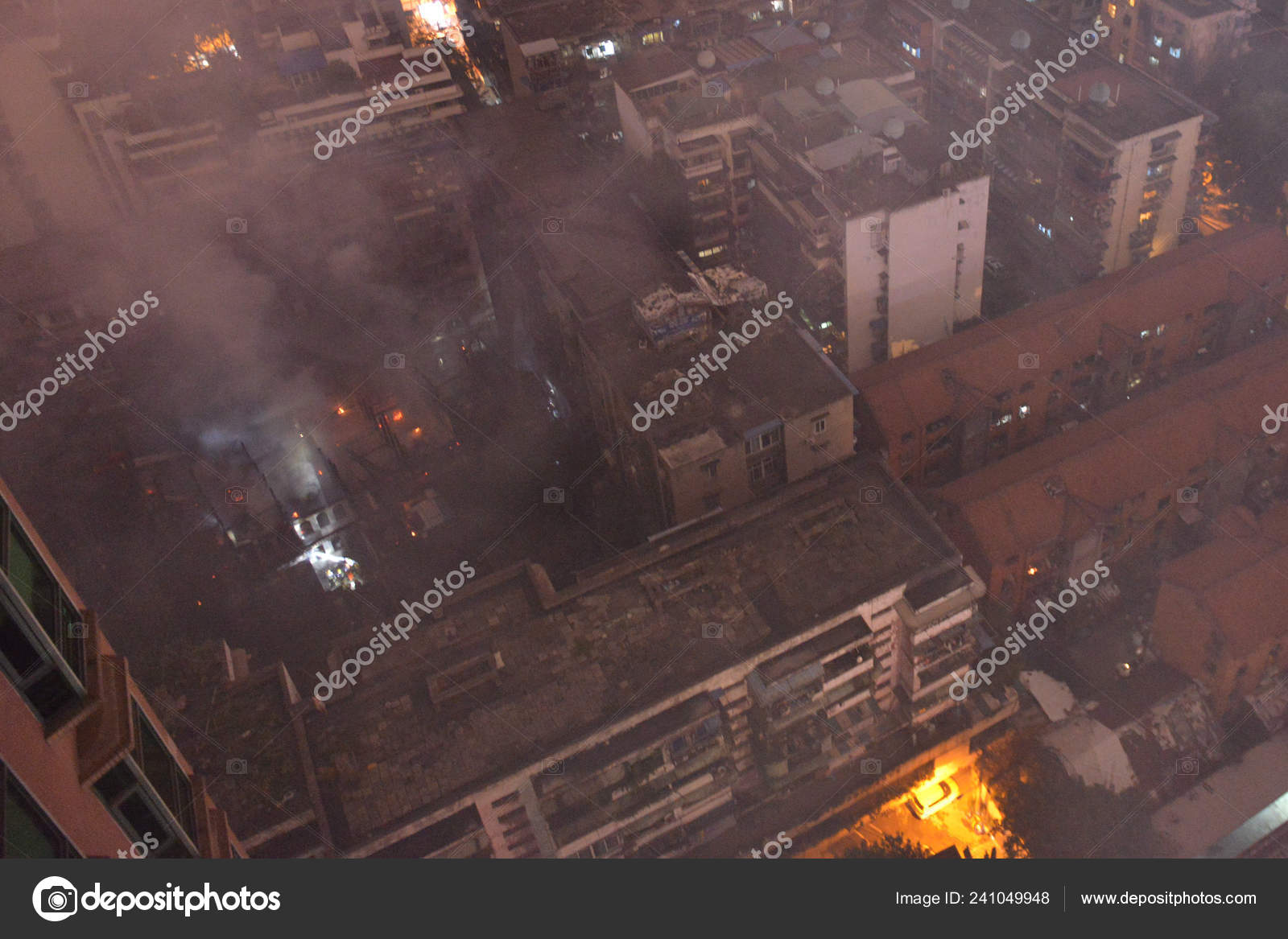Smoke Rises Debris Burnt Out Old Apartment Building Residential Quarter ...