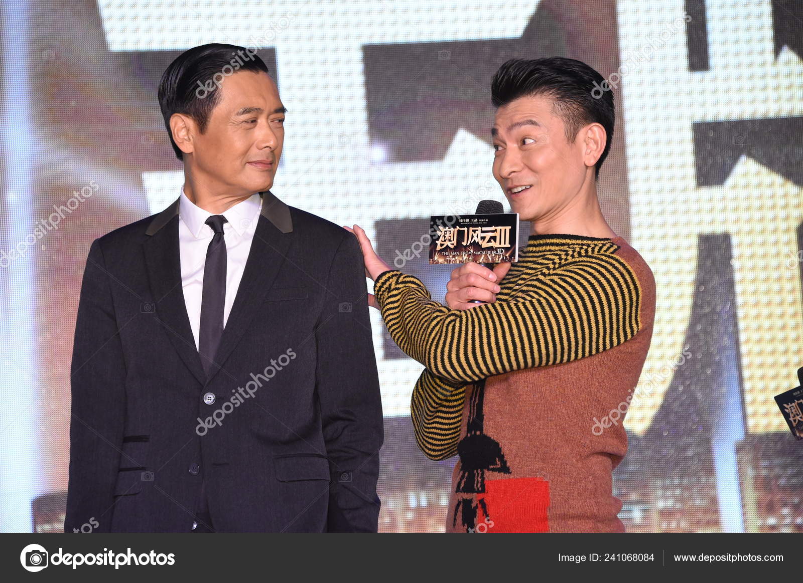 Hong Kong Actor Andy Lau Right Speaks Actor Chow Yun — Stock Editorial ...