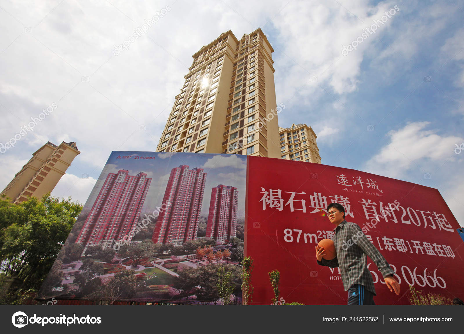 Chinese Pedestrian Walks New High Rise Residential Apartment Buildings ...