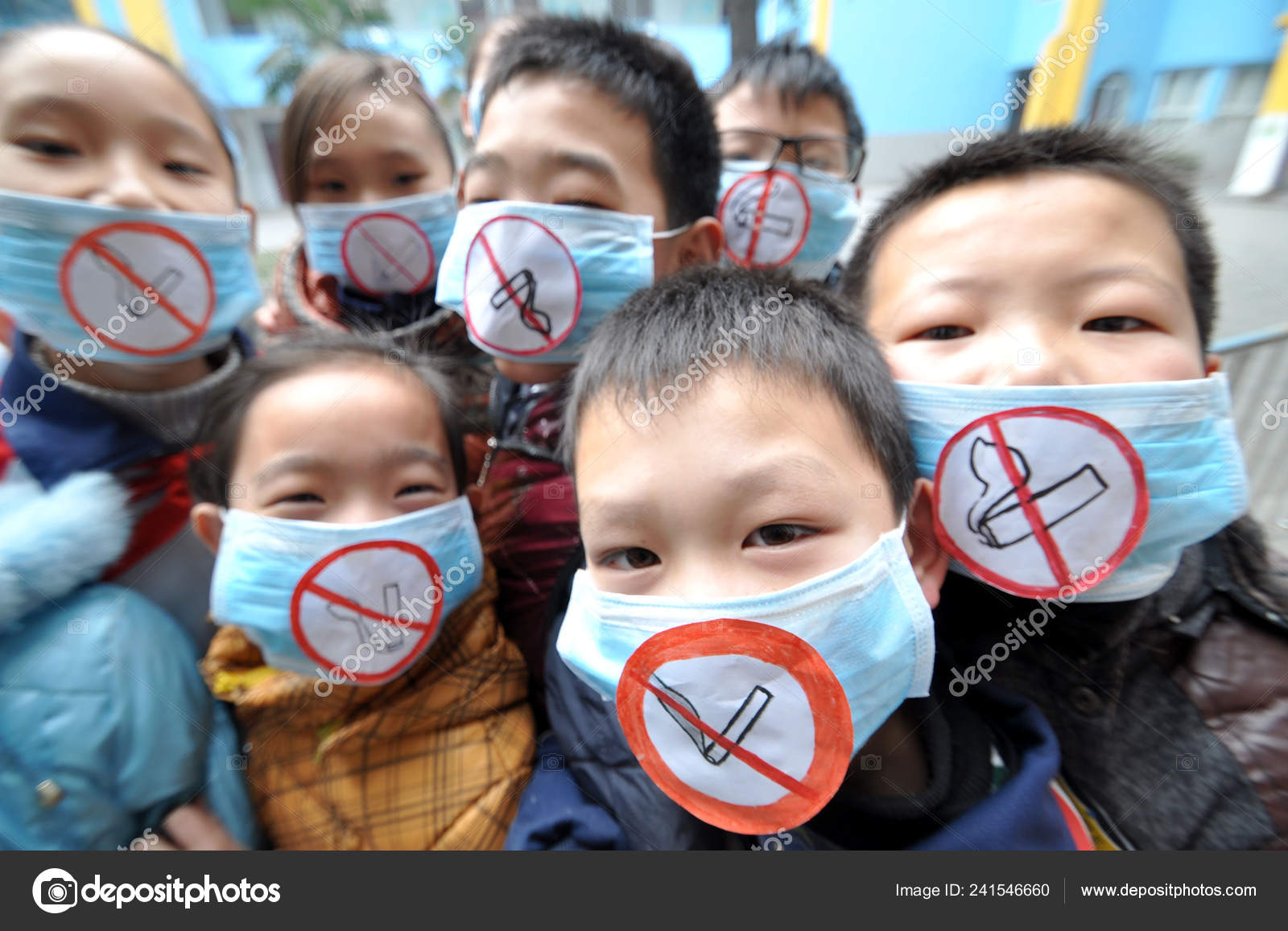 Young Chinese Students Show Face Masks Smoking Signs Drew Smoking ...