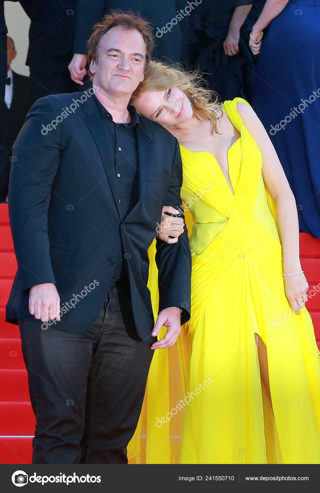 American Actor Quentin Tarantino Left Actress Uma Thurman Pose Premiere ...