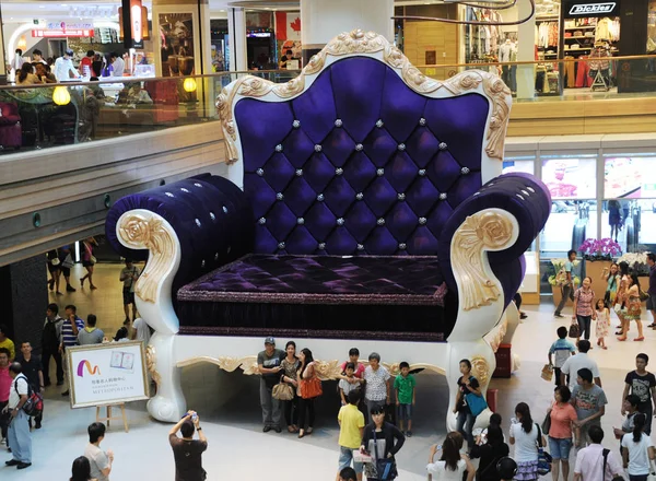 Shopper Poses Front Worlds Biggest Sofa Mall Shanghai China August ...