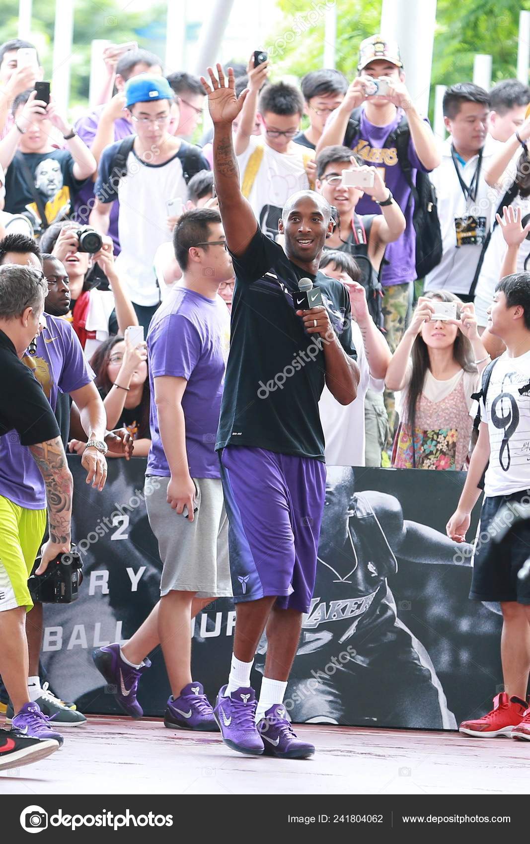 Nba Superstar Kobe Bryant Center Waves Fans Fan Meeting His – Stock ...