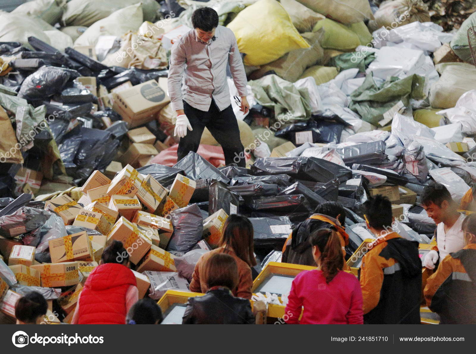Chinese Workers Sort Piles Parcels Most Which Online Shopping ...