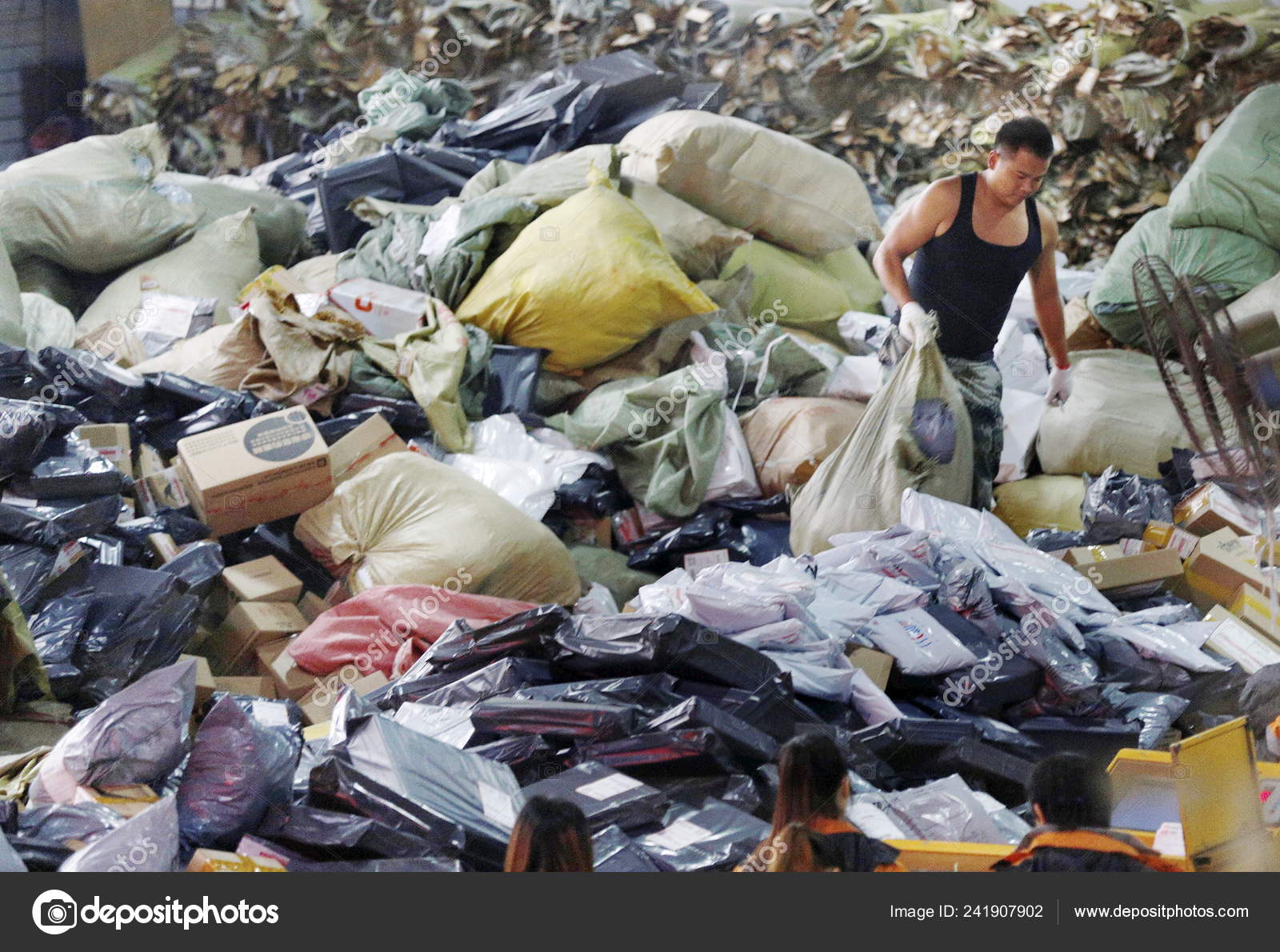Chinese Workers Sort Piles Parcels Most Which Online Shopping ...