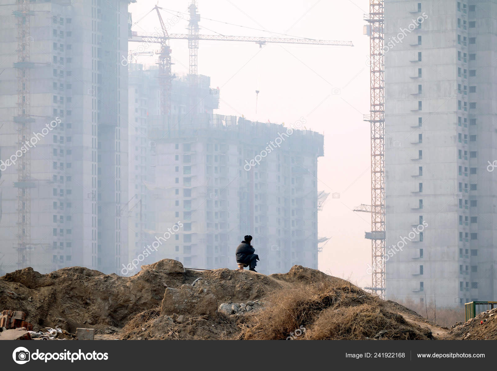 Chinese Security Guard Looks New Residential Apartment Buildings ...