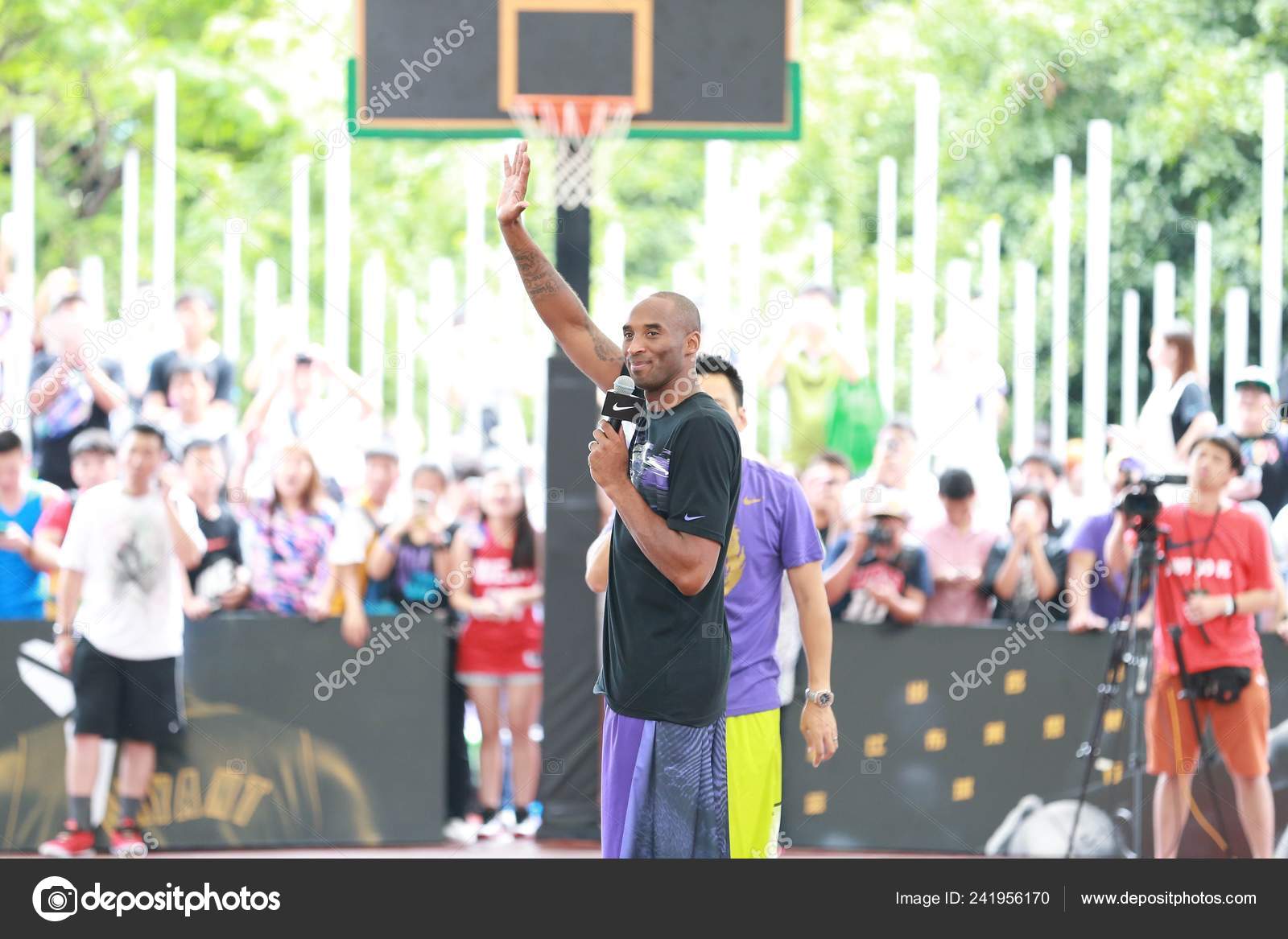 Nba Superstar Kobe Bryant Front Waves Fans Fan Meeting His — Stock ...