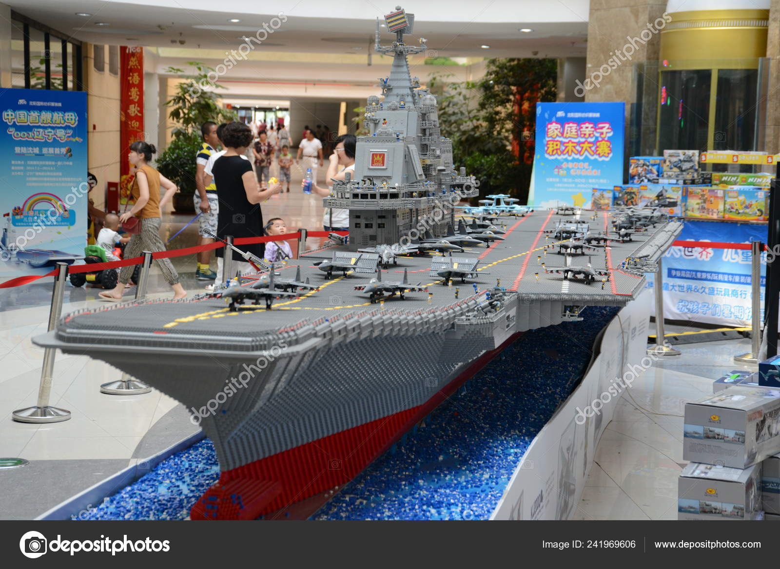 Visitors Look Model Liaoning Aircraft Carrier Made Lego Bricks Shopping ...
