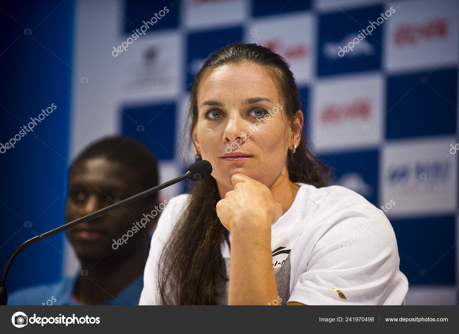 Russian Pole Vault Athlete Yelena Isinbayeva Reacts Press Conference ...