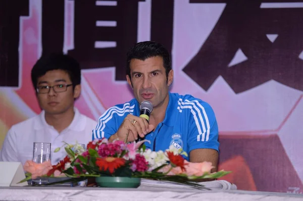 Portuguese Football Star Luis Figo Right Smiles Arrives Signing ...