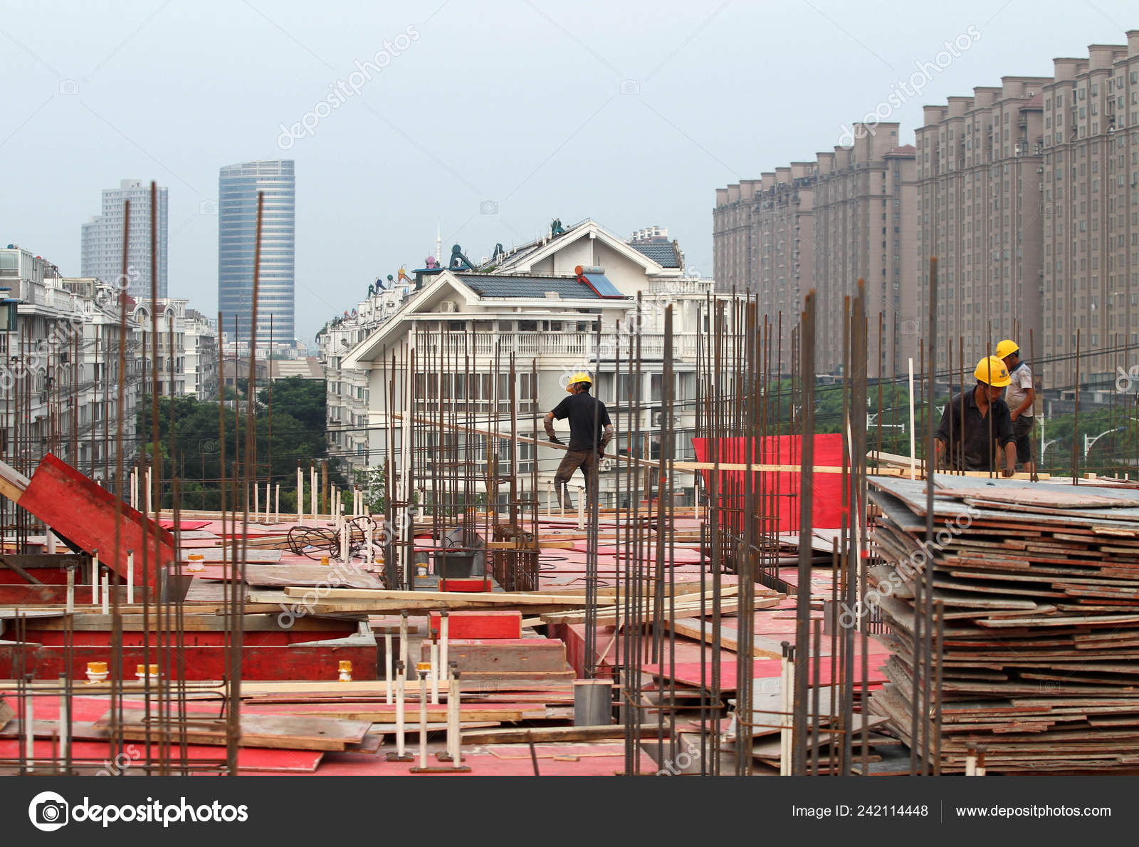 Chinese Migrant Workers Labor Construction Site Residential Apartment ...