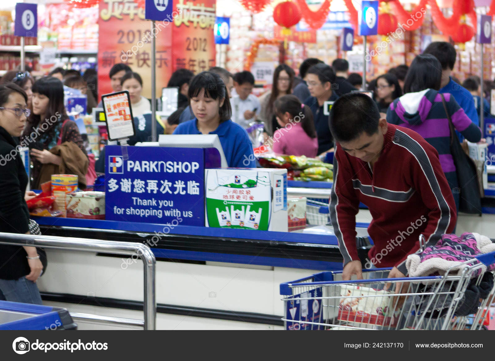 Customers Queue Checkout Parknshop Supermarket Guangzhou South Chinas ...
