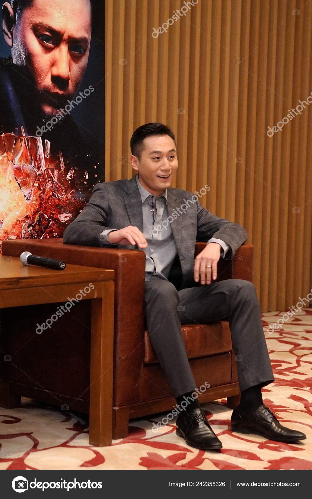 Chinese Actor Liu Smiles Press Conference His New Movie Police — Stock ...