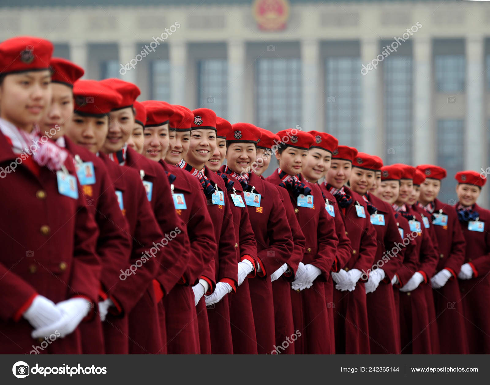 Chinese Hostesses Pose Front Great Hall People Beijing China March ...