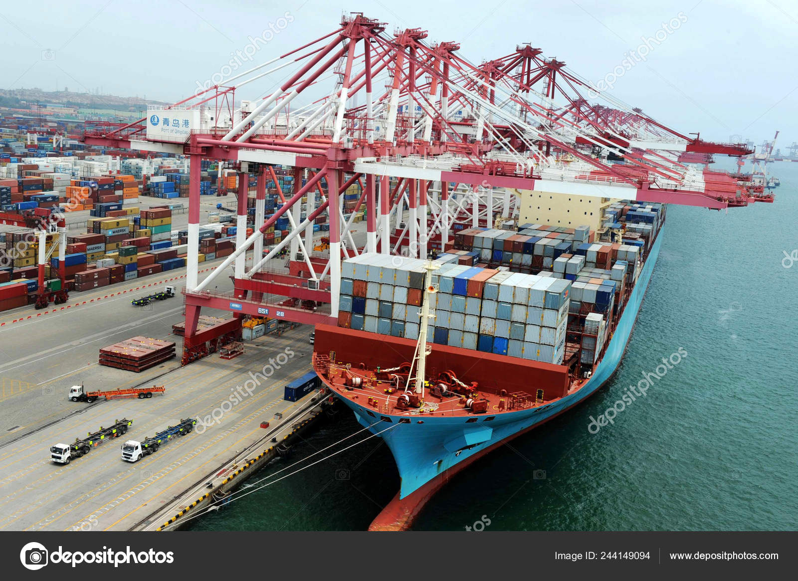 Container Ship Berthed Port Qingdao Qingdao City East Chinas Shandong ...