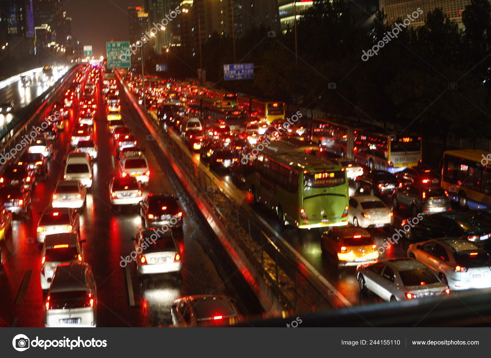 Vehicles Move Slowly Rain Road Traffic Jam Rush Hour Beijing – Stock ...