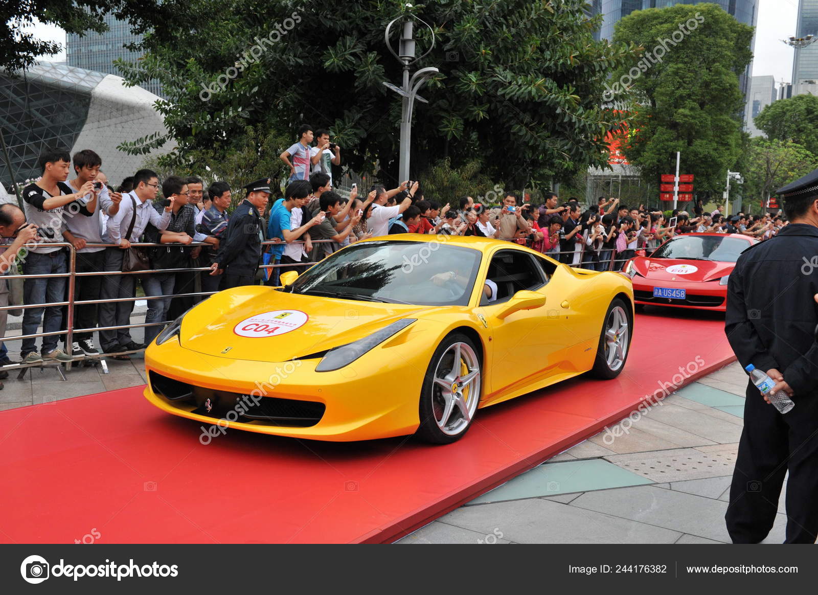 People Look Take Photos Ferrari Sports Cars Arriving Red Carpet — Stock ...