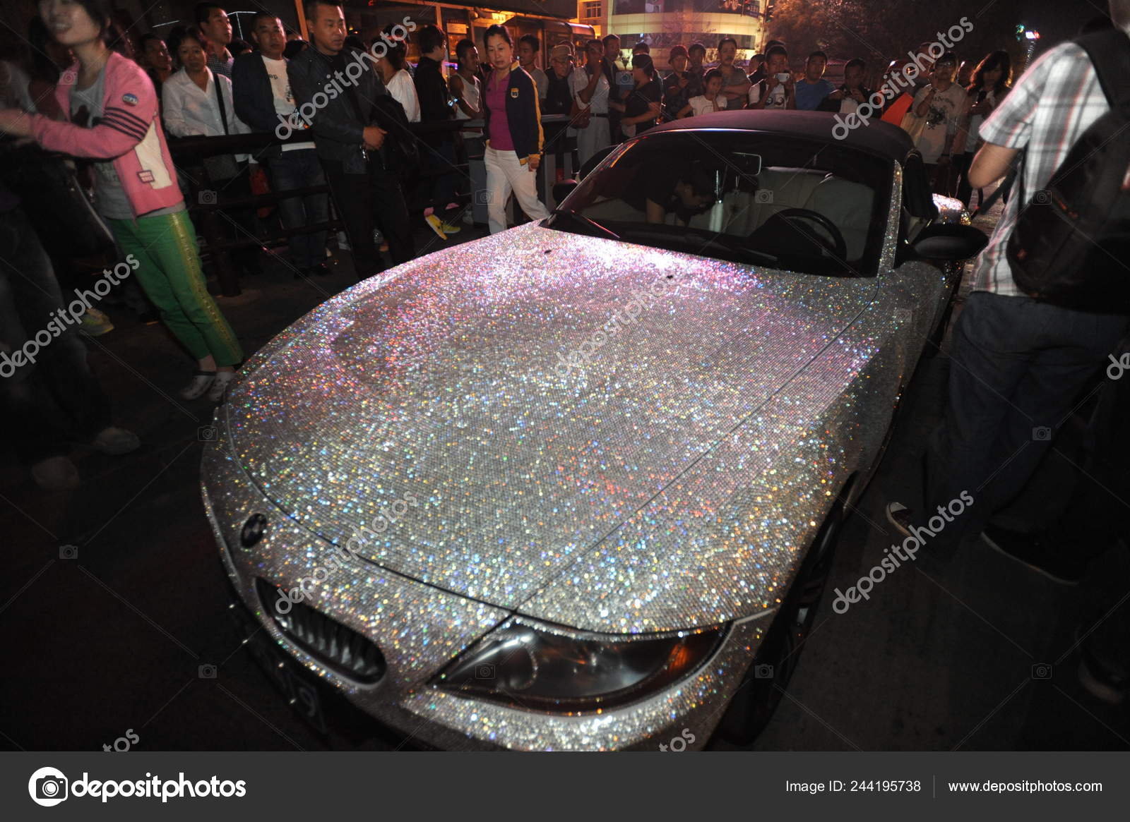 Pedestrians Look Diamond Crystal Studded Bmw Sports Car Which Stopped ...