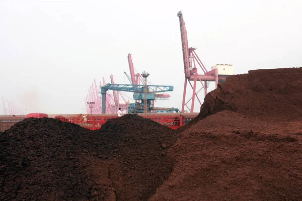 Stacks Iron Ore Seen Port Lianyungang East Chinas Jiangsuprovince ...