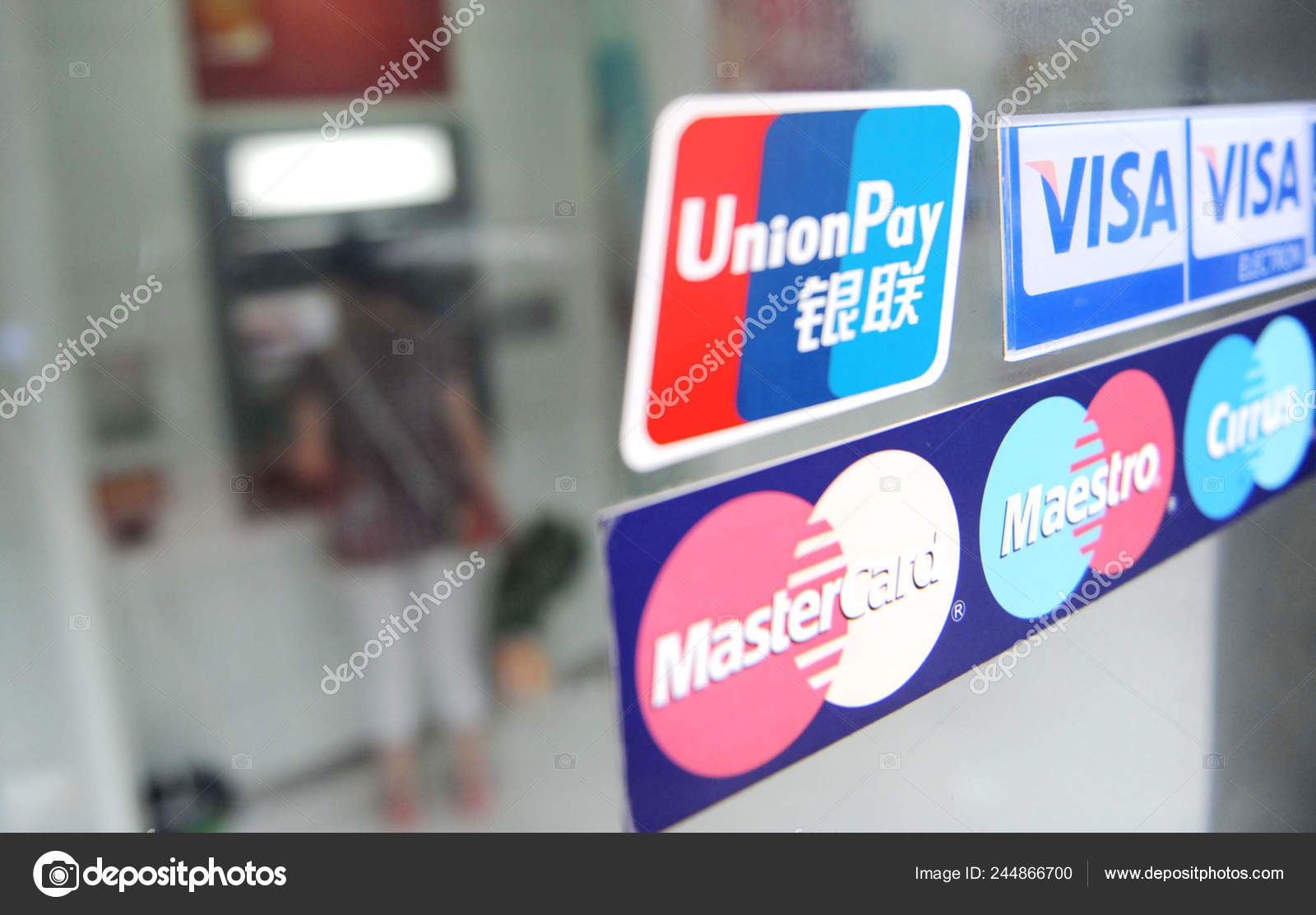 Logos Unionpay Visa Mastercard Seen Window Self Service Banking Room ...