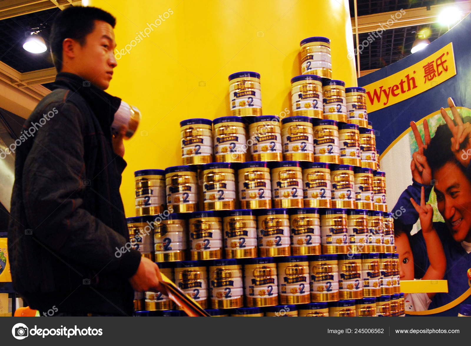 Chinese Man Walks Tins Wyeth Baby Milk Powder Display Exhibition ...