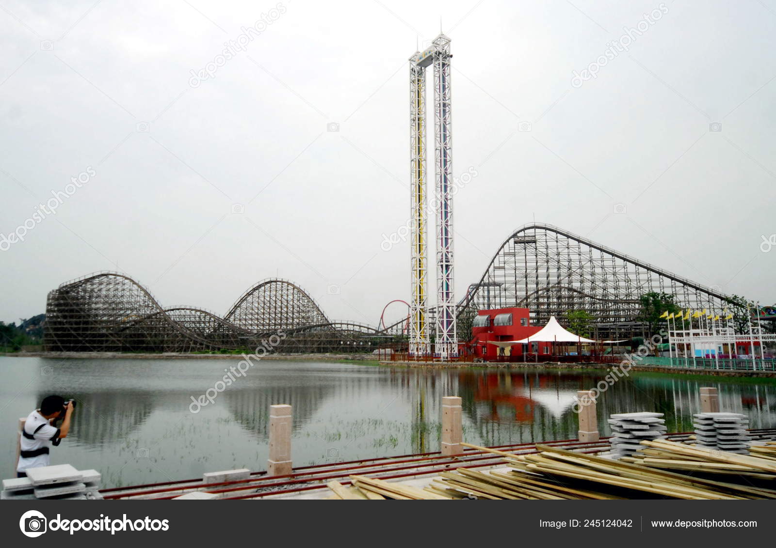 Wooden Roller Coaster Turbo Drop Tower Seen Happy Valley Amusement ...