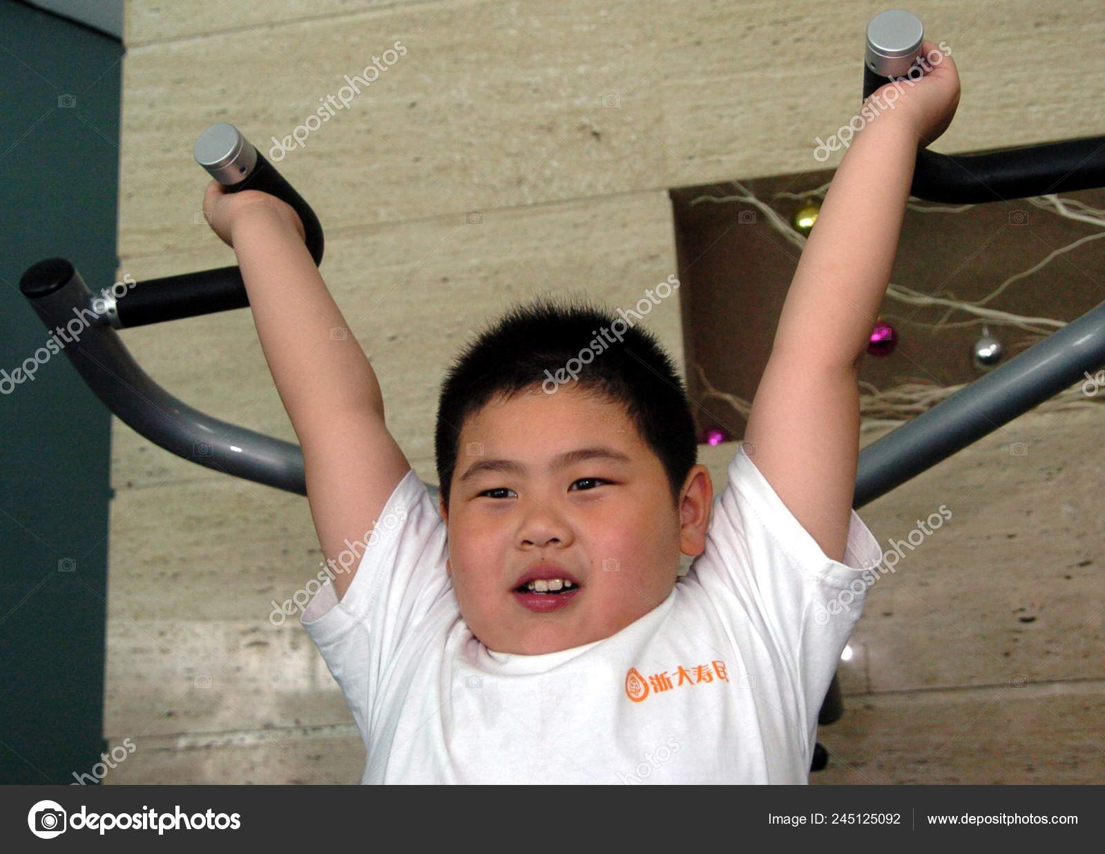 Obese Chinese Child Exercises Weight Reduction Summer Camp Fitness ...