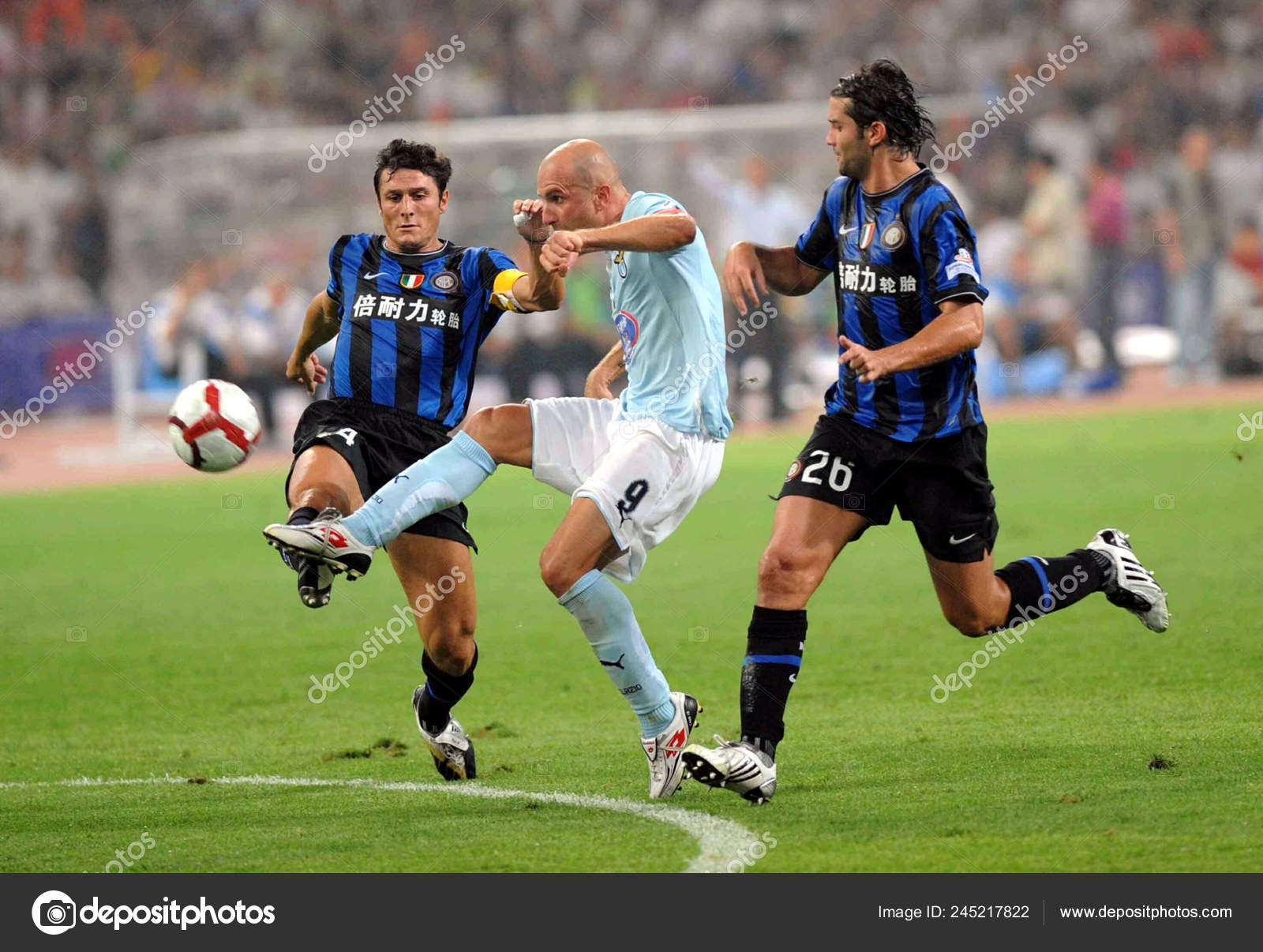 Tommaso Rocchi Lazio Center Competes Javier Zanetti Left Cristian Chivu ...
