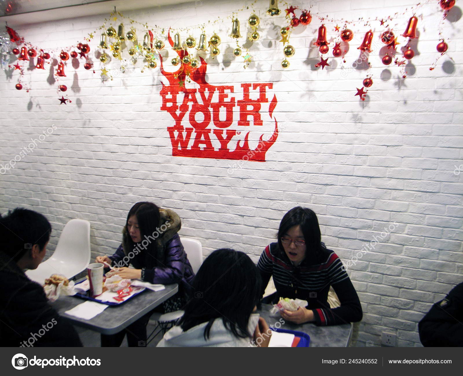 Customers Enjoy Food Newly Opened Burger King Restaurant Beijing China ...