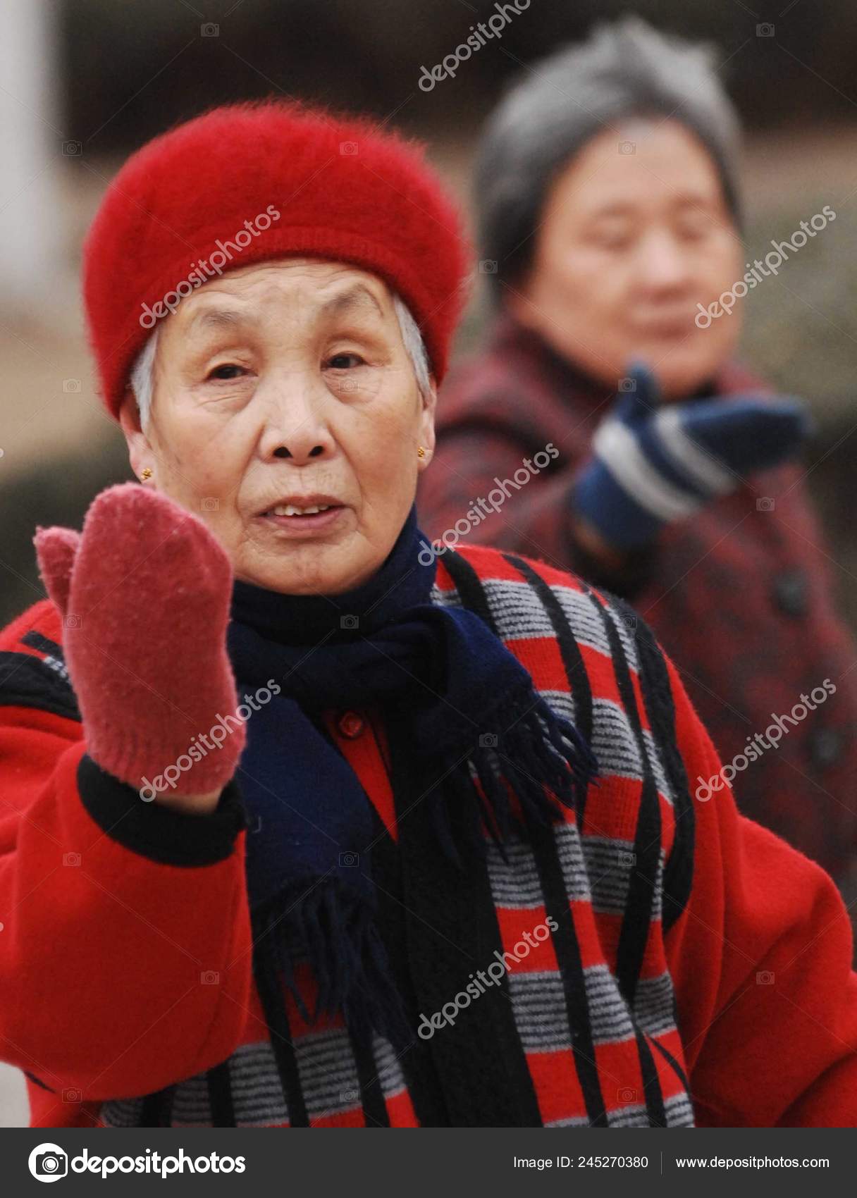 Chinese Senior Citizen Does Morning Exercises Park Dalian Northeast ...