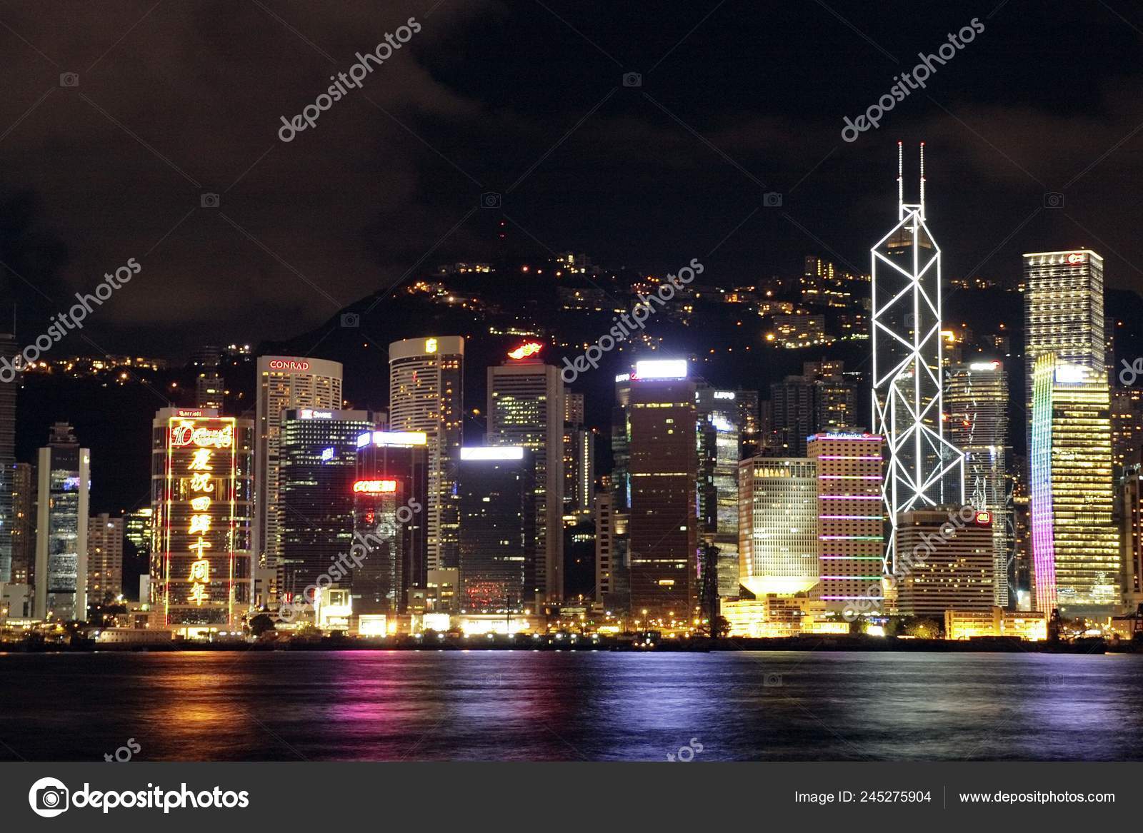 Night View Hong Kong Skyscrapers High Office Buildings Seen Central ...