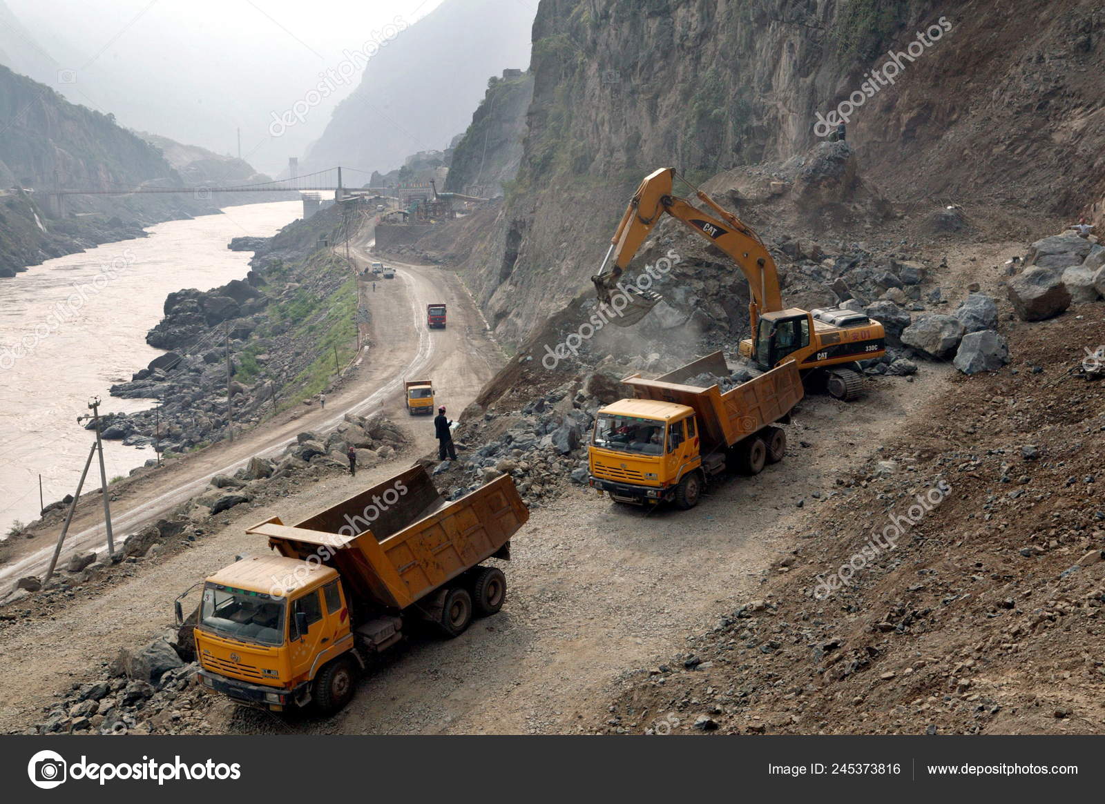Heavy Truck Transport Rocks Stones Construction Site Xiluodu Hydropower ...