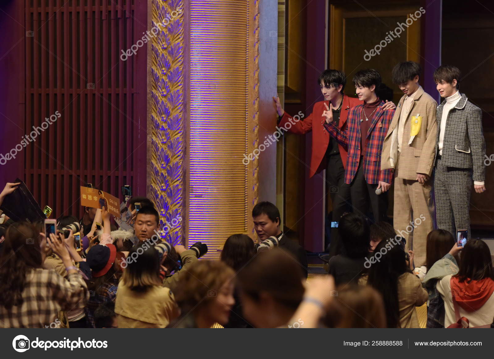 Members Chinese Boy Band Vogue5 Attend Debut Showcase Beijing China ...