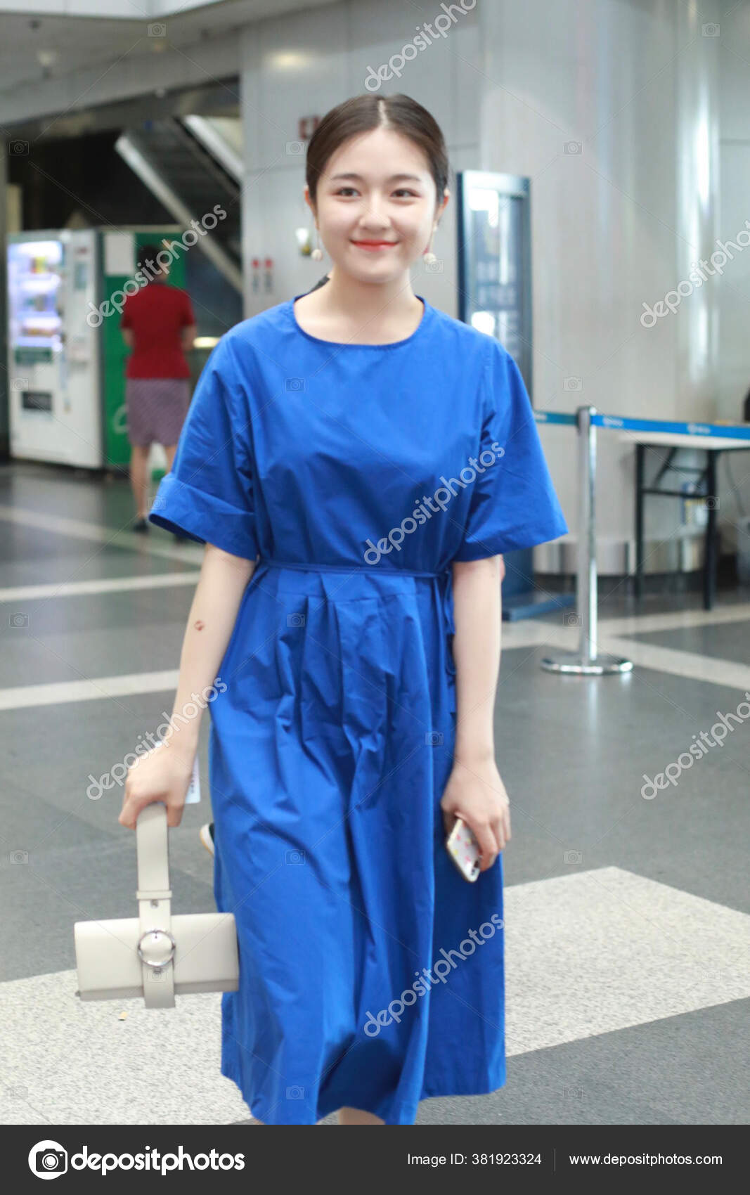 Chinese Actress Landi Also Known Landy Wearing Blue Dress White — Stock ...