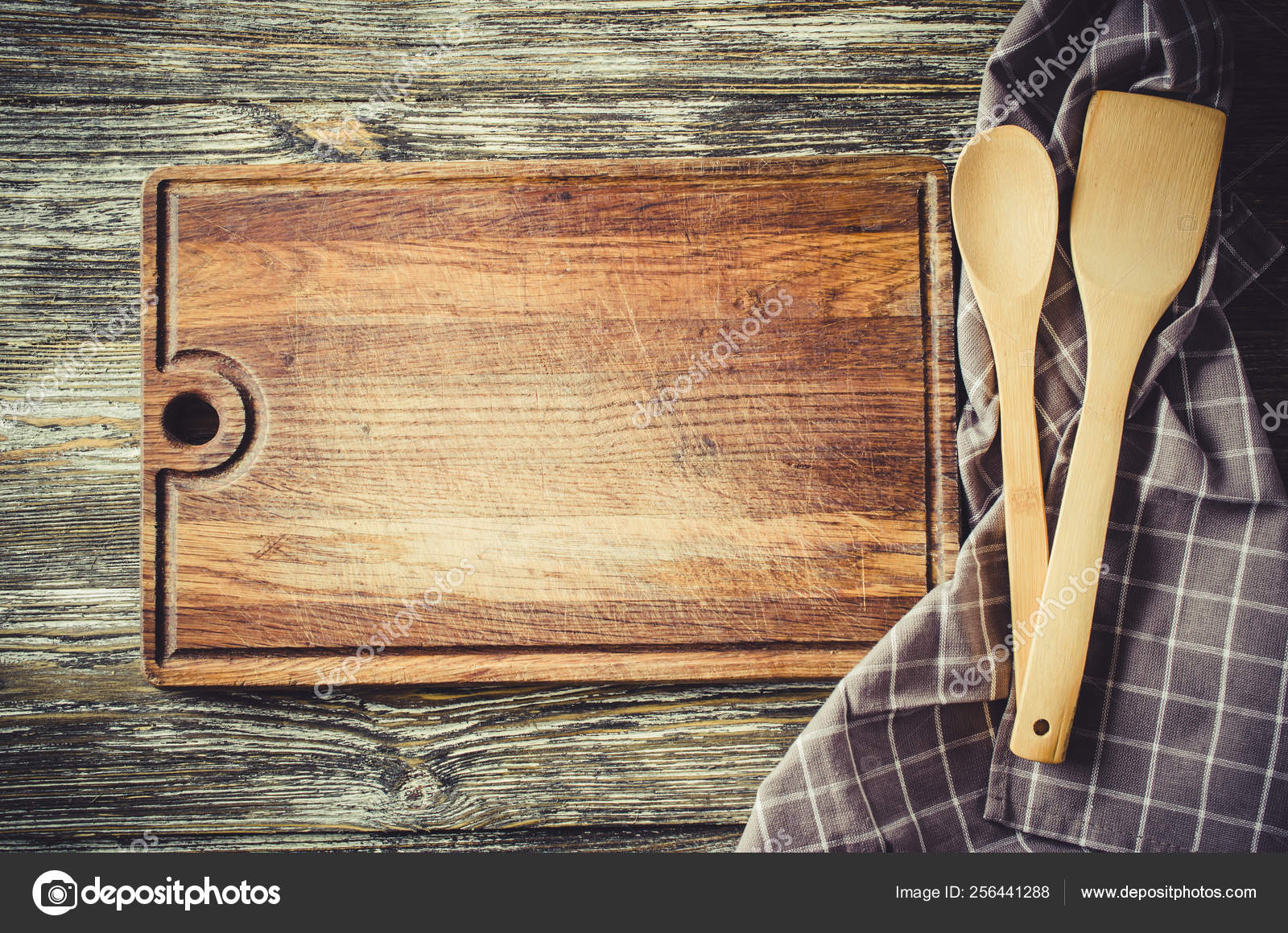 Culinary background with rustic kitchenware on vintage wooden table ...