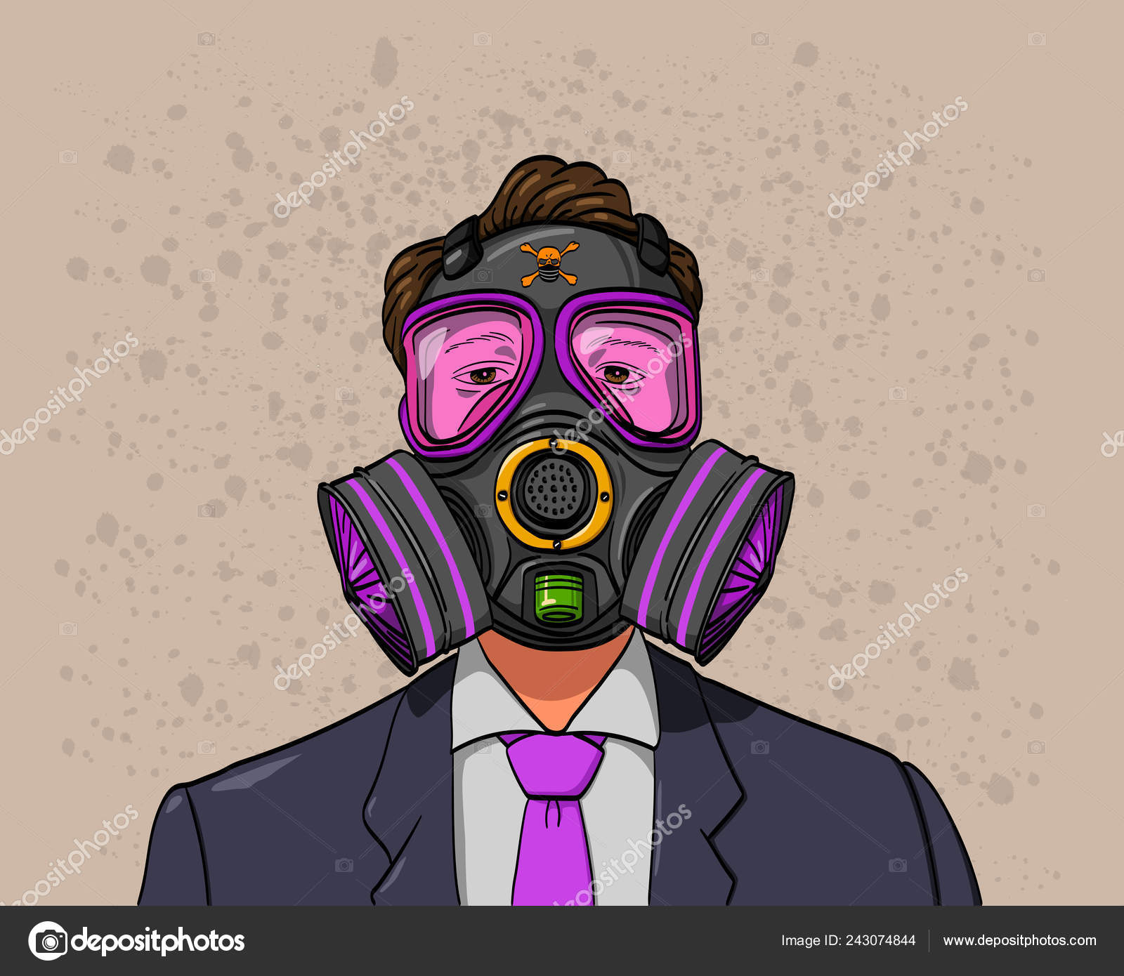 Man Wearing Gas Mask Resist Bad Air City Building Dust Stock Vector ...