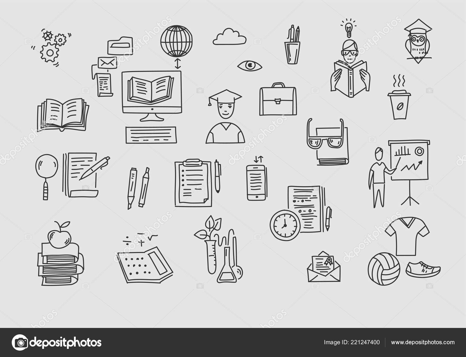 Hand drawn vector doodle school icons and symbols. ⬇ Vector Image by ...