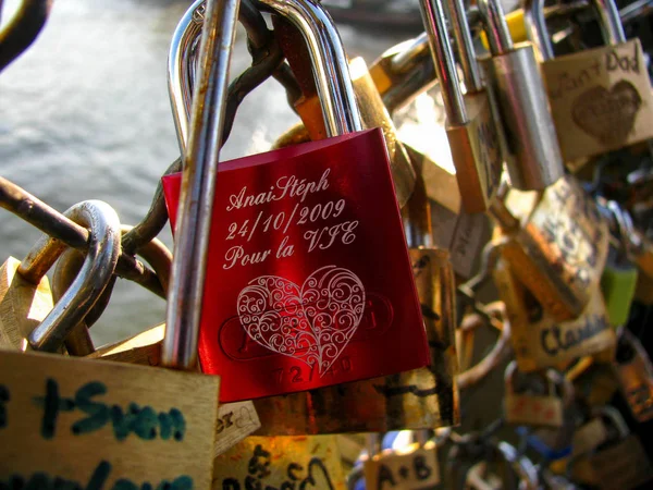 Pad Lock on the river bridge denote love forever, the sign of love and ...
