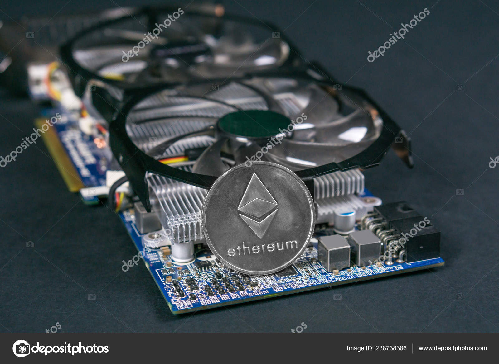 Ethereum coin on GPU, Cryptocurrency Mining Using Graphic Cards — Stock Photo © 24K-Production ...