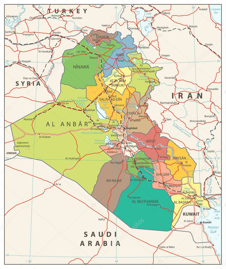 Mapa político de Irak con capital Bagdad, fronteras nacionales ...
