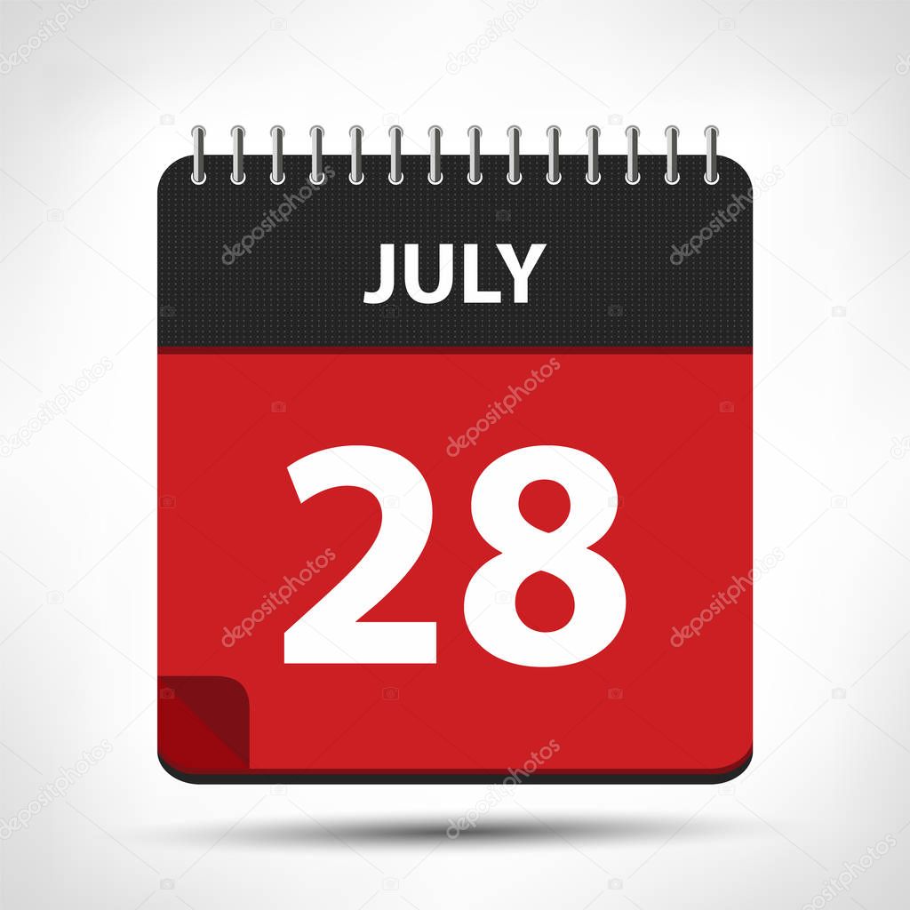 28 de julio - Icono del calendario - plantilla de diseño del calendario. Rojo. 2023