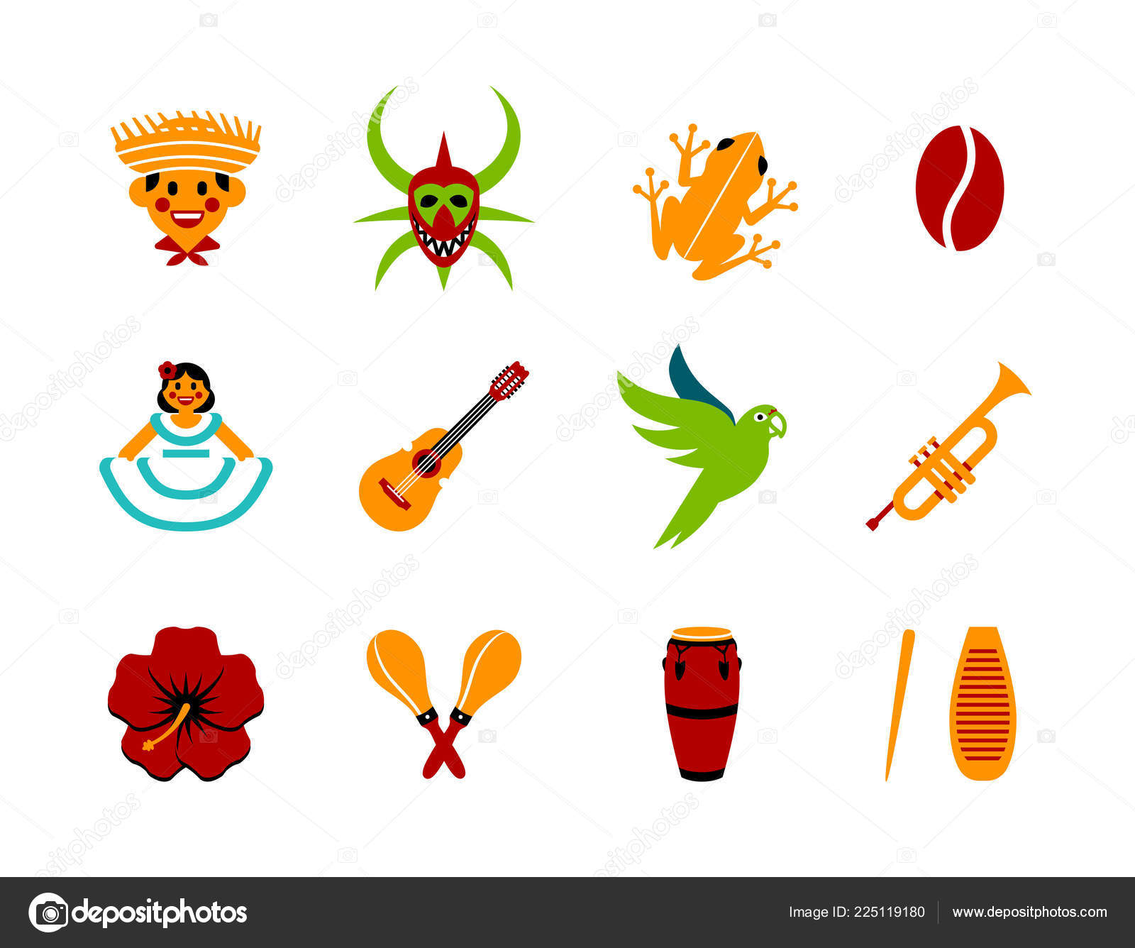 Conjunto Vectores Iconos Puerto Rico Aislados Sobre Fondo Blanco Vector ...