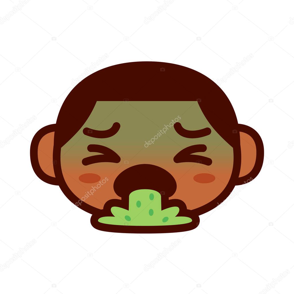 Personaje Emoji de dibujos animados vomitando aislado sobre fondo ...