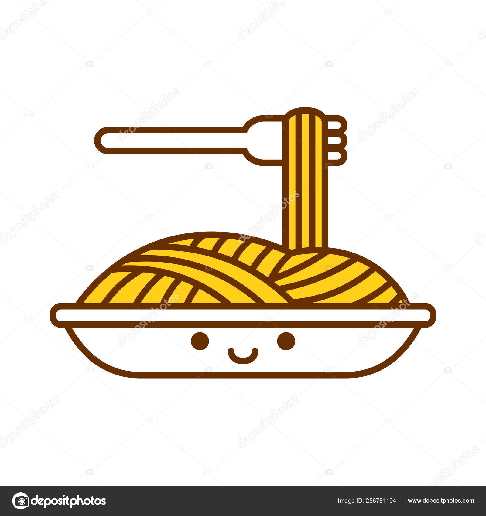 Cartoon Cute Spaghetti Dish Icon Isolated On White Background Stock ...