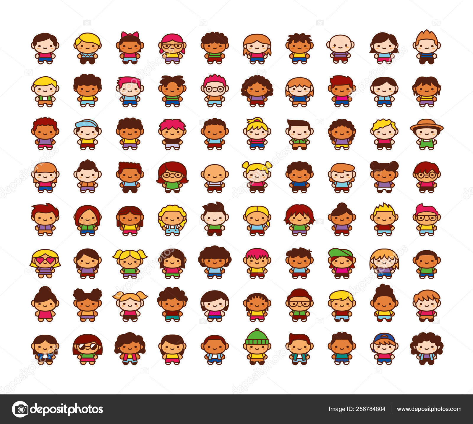 Set Of Cute Characters Isolated On White Background Stock Illustration ...