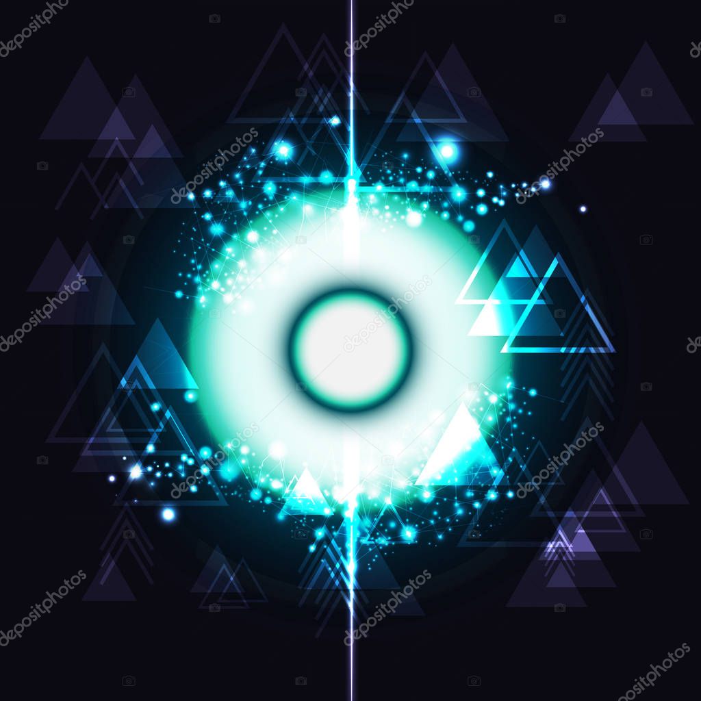 Tri ngulo y part culas mol culas ojo tecnolog a digital futurista mezcla ne n abstracto fondo ...