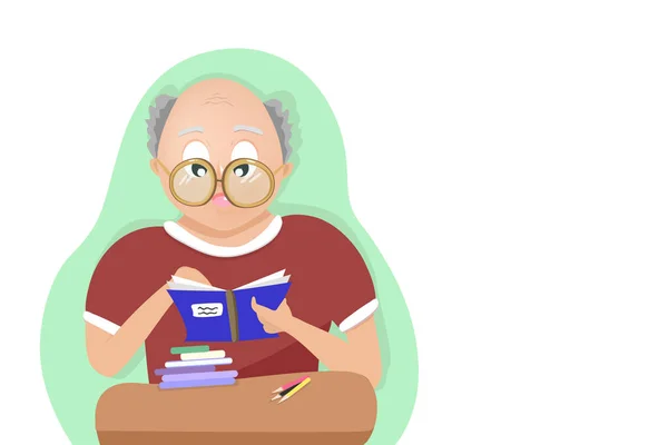 Old Man Reading Book Vector Paper Book Sitting In A Chair Isolated