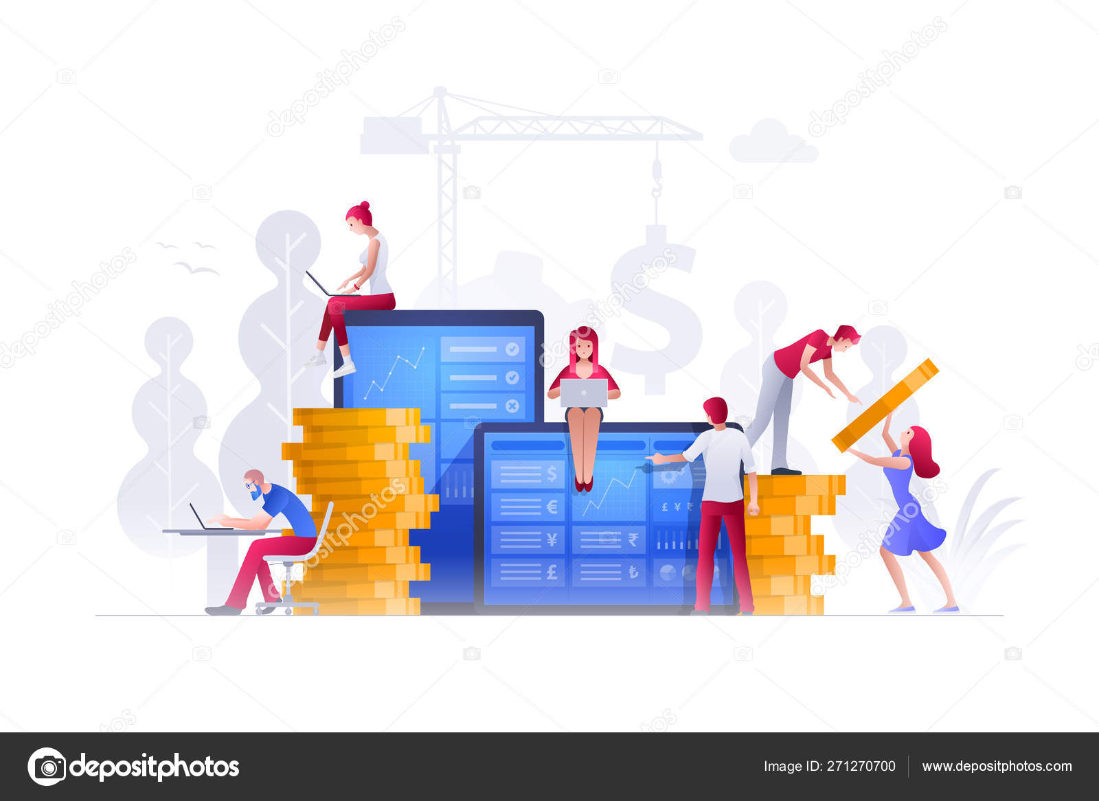 Vector Illustration People Working Financial Issues Together Large ...